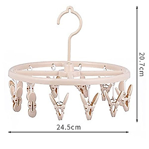 N/A Rotatable Multifunctional Round with 12 Clips Plastic Foldable Clips Indoor Socks Drying Rack ( Color : Apricot , Size : 24.5X20.7cm )