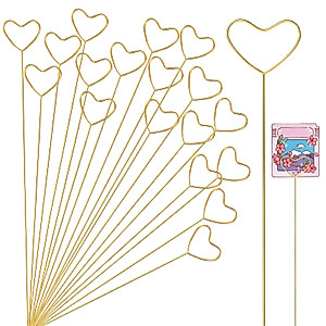 KALIONE 20Pcs Metal Floral Place Card Holder, Heart Shape Flower Pick Clips Table Number Holders, Gold Metal Card Picture Holder Pick, Floral Gift Card Holder Clips for Wedding Party Favor