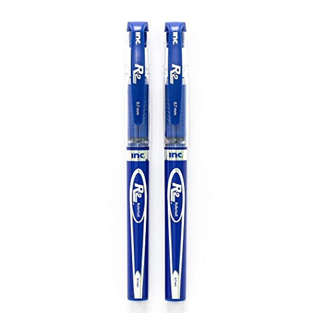 INC 0.7 mm R-2 Roller Ball Pen,Controlled Ink Flow System, Blue Ink, Comfort Grip, 2 pack