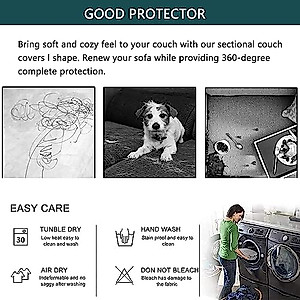GUYIRT Jacquard Pattern Sectional Couch Cover, Solid Color Washable L Shape Sofa Covers, 2 Pieces Couch Slip Cover for Kids Pet Cat-Blue-2 Seater+4 Seater