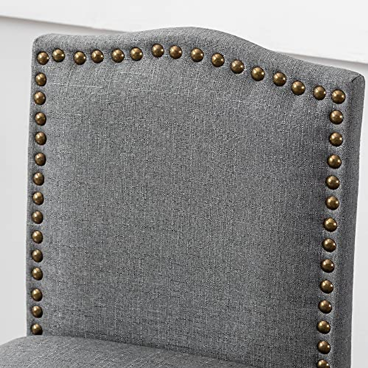 LSSPAID Bar Stools Set of 2, 24 inch Counter Height Bar Stool Kitchen Island Wood Bar Chairs, Fabric Upholstered Barstools with Bronze Nail Backrest, Grey