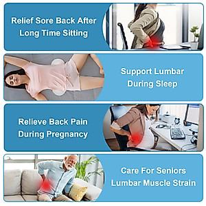 Lumbar Support Pillow with Massage and Heat, Back Support Cushion for Sleeping, Massager Pillow for Bed with Heating, Ergonomic Memory Foam Pillow for Lower Back Pain, Vibration Pad for Office Chair
