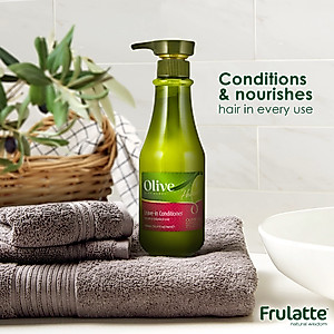 Frulatte Natural Olive Oil Leave In Conditioner & Detangler, Enriched with Shea Moisture & Argan Oil - Anti-Frizz Deep Hair Conditioner For Dry Damaged Hair - Formulated with Keratin, Vitamins B5 & E