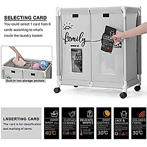 Laundry Sorter Cart with Lid, 110L 2 sections Oxford Cloth Laundry Hamper on Wheels, Laundry Basket for Family Dorm Room Clothing Throws Toys (22.6*13.6*26.6IN)