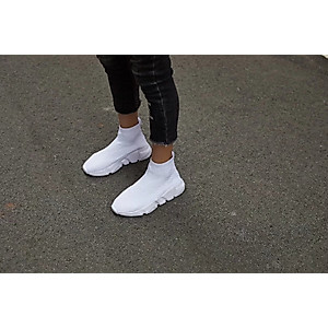 YAVY Girls Sneakers White Walking Shoes Boys High Top Sneakers Breathable Kids Tennis Shoes Lightweight Walking Shoes Slip On Knit Sock Sneakers for Girls Tennis Shoes Size 4.5 White 054-36