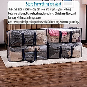 VENO 8 Pack Heavy Duty Extra Large Clear Storage Bag, Moving Bag, Clothes Organizer, for Blanket, Comforter, Bedroom Closet, Dorm Room Essentials, Moving Supplies, Storage Tote, Reusable and Sustainable (Clear - Set of 8)