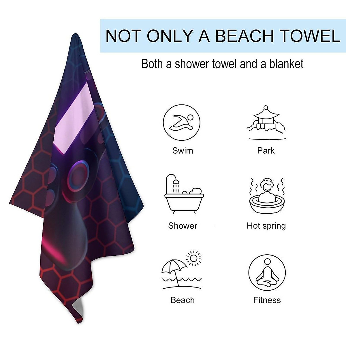Brebasf Abstract Modern Gamepad Oversized Lightweight,Extra Large Soft Beach Towels Geometric Gamer Games Boys Gamer Room Decor Sauna Beach Gym 51W x31L