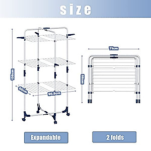 Clothes Airer Tower, Foldable and Space Saving, 3 Levels, 6 Foldable Wings, Rollable and Stable, Mobile Tower Clothes Airer, Drying Rack for Indoor and Outdoor Large Families