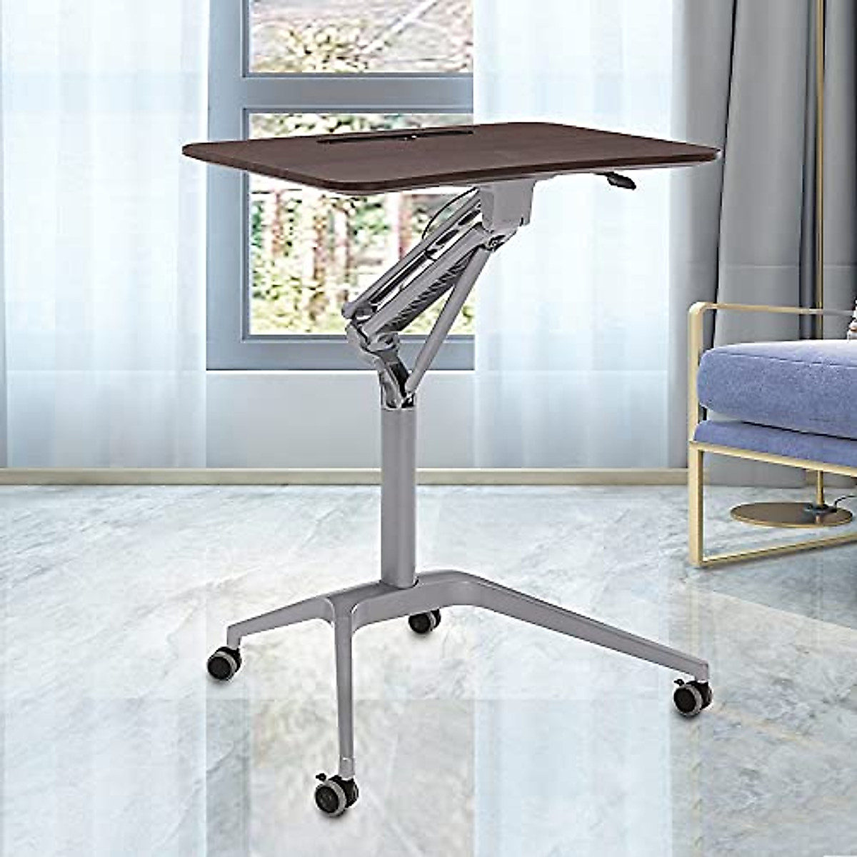 Gdrasuya10 Mobile Standing Desk, Sit Stand Freely Adjustable Computer Desk Height Aluminum Alloy Support Thicker Plate Spacious Table Top with Brake Casters for Office Room Home Use