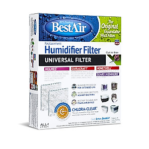 BestAir ALL-1-PDQ-5 Universal Extended Life Humidifier Replacement Paper Wick Filter, For Duracraft Humidifiers, 7.2" x 9.6" x 1.9", Single Pack (2 Filters)