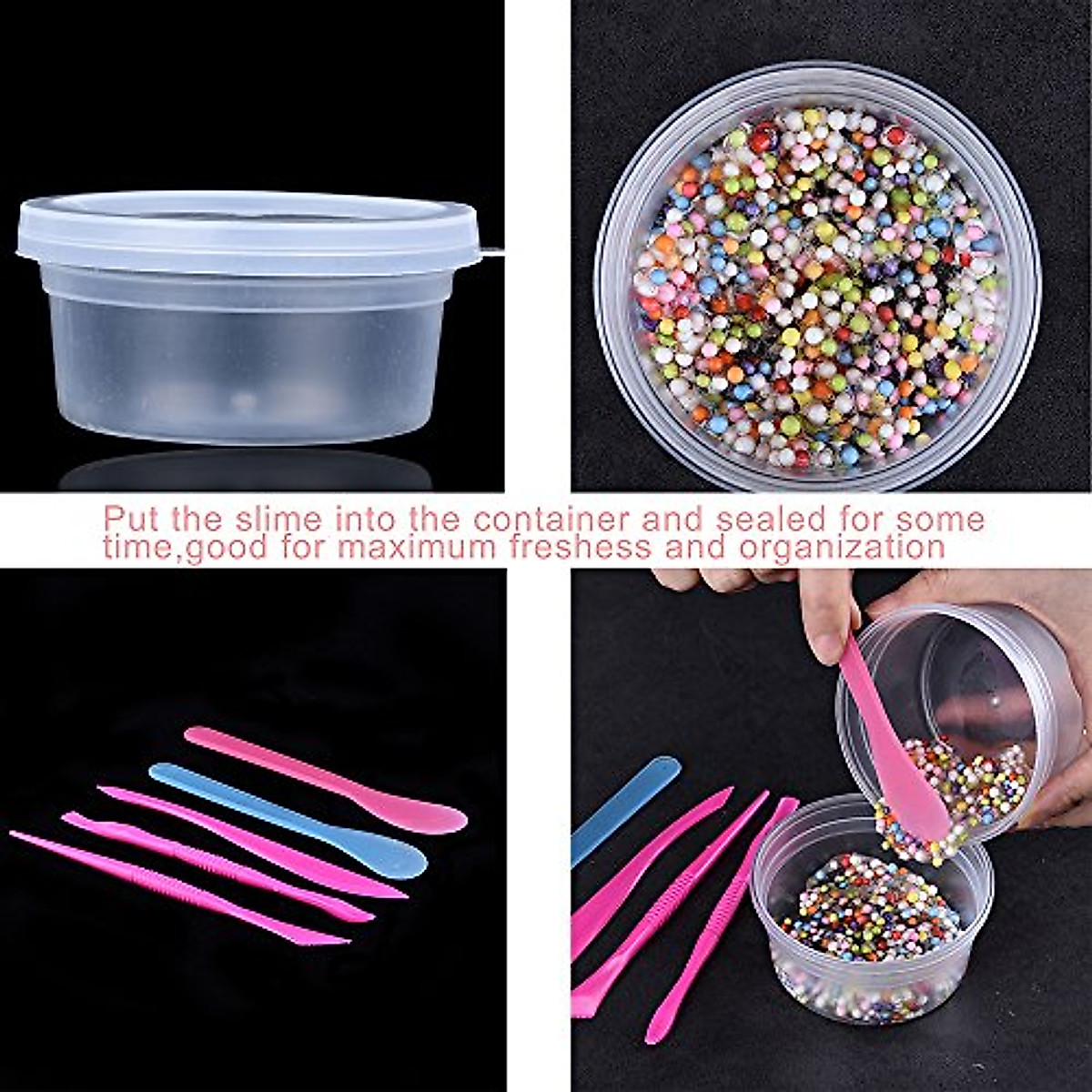 16 Pack 4.5 oz Slime Storage Containers for Slime, Foam Ball Storage Containers with Lids, 2pcs Mixing Spoon 3pcs Slime Tools for Slime DIY Art Craft Making Homemade