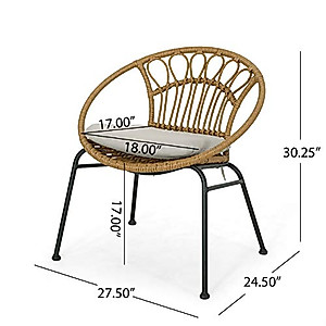 Christopher Knight Home Grace Outdoor 3 Piece Wicker Chat Set, Light Brown, Beige, and Black