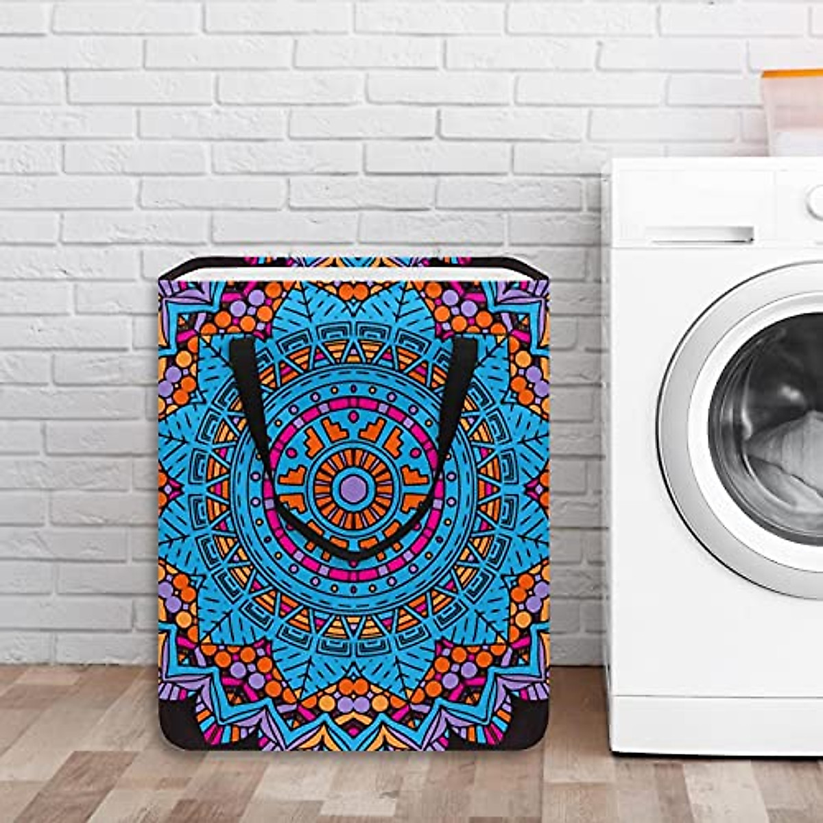Mandala Geometric Floral Laundry Basket Collapsible Storage bin with Handles for Hamper,Kids Room,Toy Storage