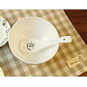 123Arts Ceramic Cat Bowl Soup Bowl Dessert Bowl Rice Bowl with Spoon Set