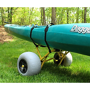 Suspenz Kayak Beach Cart Trailer, DLX Canoe Trolley with Balloon Wheels Sand Tires and Straps, Yellow, Flat Platform, 22-7044