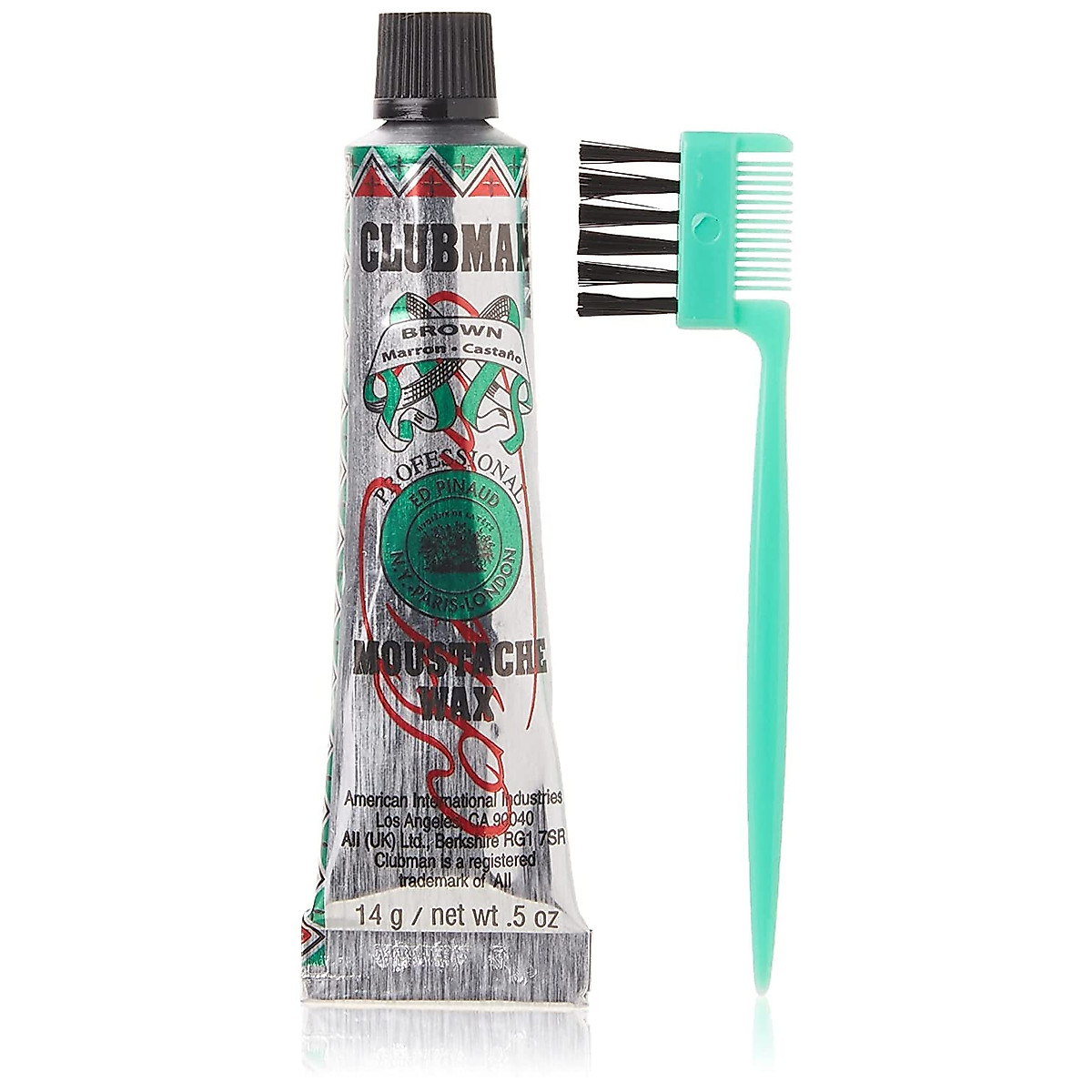 Clubman Pinaud Moustache Wax with Comb Applicator, For Styling & Color Enhancement, Brown, 0.5 Oz (Pack of 3)