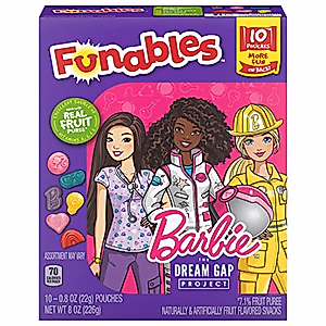 Funables Fruit Snacks, Barbie Shaped Fruit Flavored School Snacks, Pack of 10 0.8 ounce Pouches