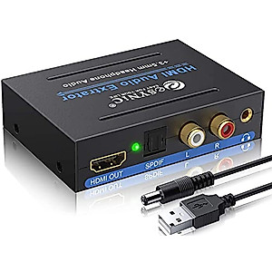 eSynic 4K HDMI Audio Extractor HDMI to HDMI + Optical TOSLINK SPDIF + Analog RCA L/R +3.5mm Jack Stereo Audio Video Splitter Converter with Power ON/Off Switch Support 4K Full HD1080p 3D