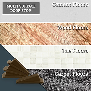 Rubber Door Stoppers for Bottom of Door - Security Wedge Door Stops for Concrete, Tile and Carpet Floors - Heavy Duty (4 Pack, Brown)
