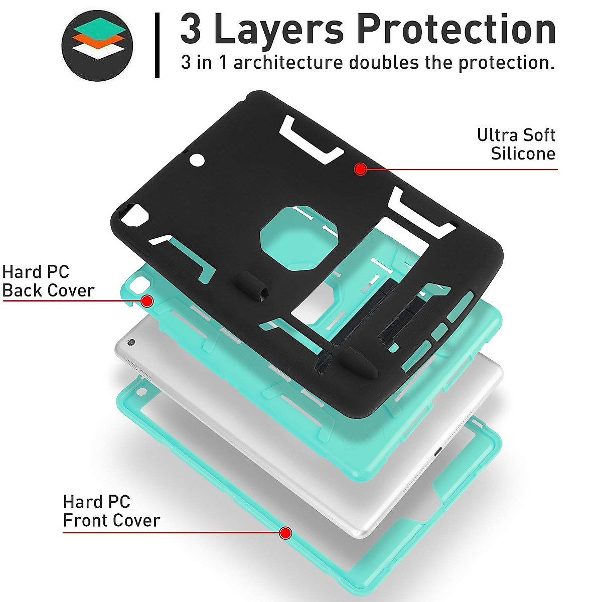 AICase Case for ipad 9th Generation/iPad 8th Generation/iPad 7th Generation,Kickstand Heavy Duty Shockproof Rugged Protective Case with Stylus for iPad 10.2 inch 2021/2020/2019