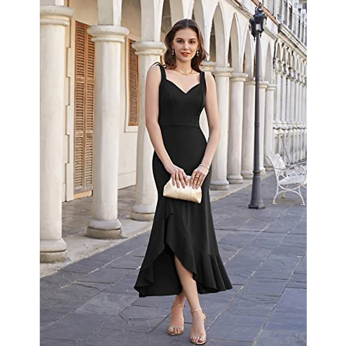 GRACE KARIN Womens Cocktail Dresses for Wedding Guest V Neck Sleeveless Formal Black Dresses Mermaid Party Long Dress Black M