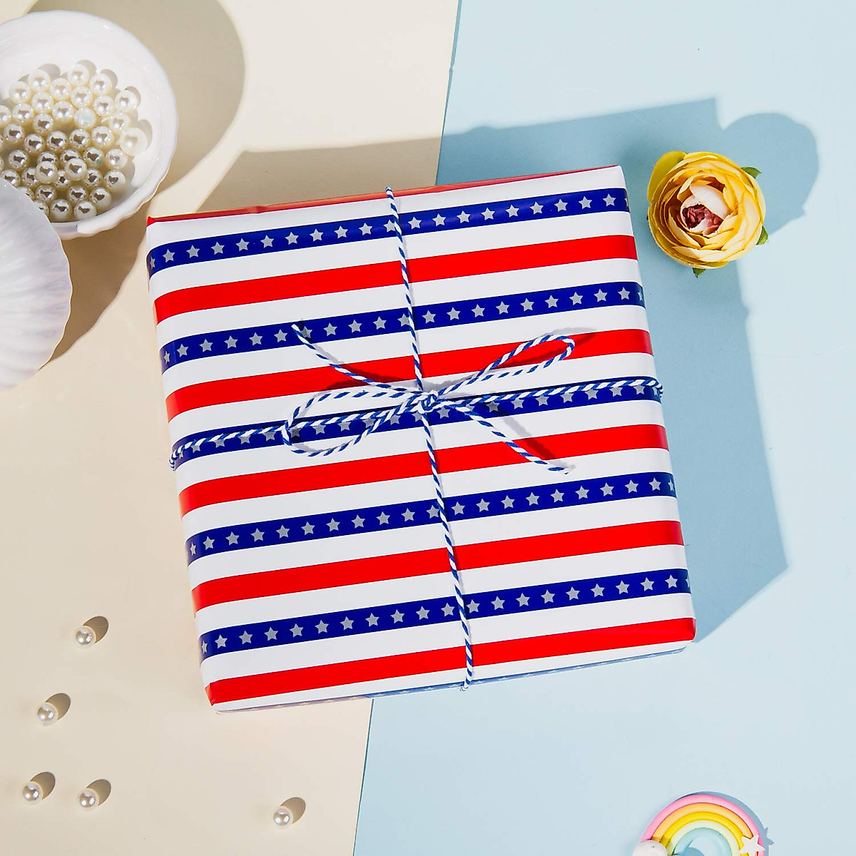 WRAPAHOLIC Wrapping Paper Sheet - Memorial Day, 4th of July Design for Birthday, Holiday, Wedding, Baby Shower - 1 Roll Contains 6 Sheets - 17.5 inch X 39.3 inch Per Sheet