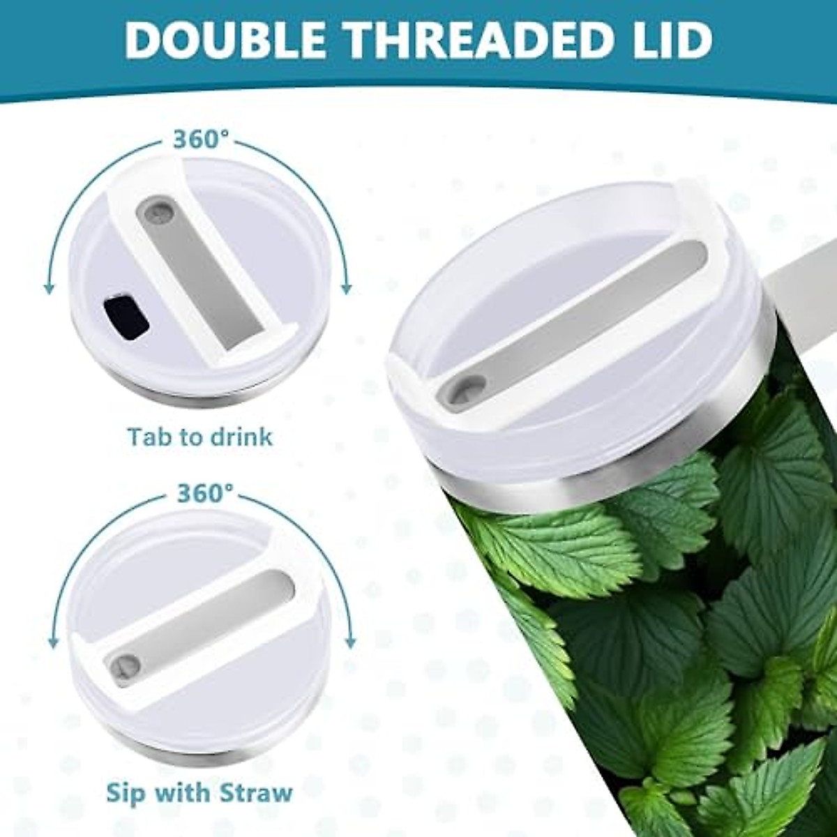 Jihqo Strawberry Leaves 40 oz Stainless Steel Vacuum Insulated Tumbler with Handle and Straw Lid, Leakproof Water Bottle Double Wall Travel Mug Coffee Cup, Cupholder Friendly