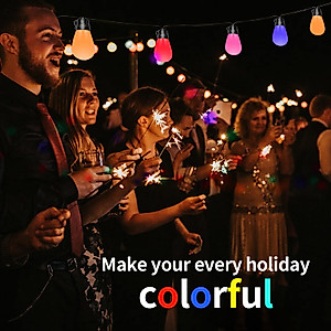 morefulls Outdoor String Lights - 48ft Multi-Color LED Patio Lights Withwith 15 Dimmable RGB LED Bulbs App Control IP65 Waterproof Colorful LED Bulbs