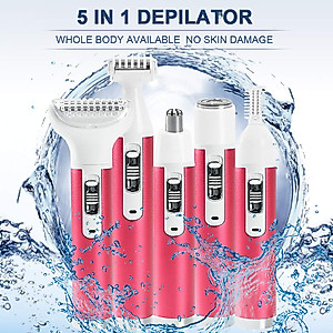 Phoking Trimmers for Women 5 in 1 USB Rechargeable Cordless Shaver Set Facial Hair Removal Painless Body Hair Nose Hair Eyebrow Arm Leg Bikini Trimmer for Women