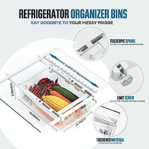 cutesun Fridge Organizer bins，Refrigerator Organizer Bins,Anti-Fall Kitchen Drawer organizer with Handle, Freely Pullable Refrigerator Storage Box