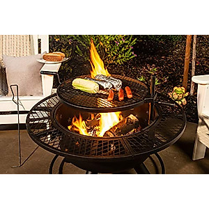 Bond Manufacturing 52124 Nightstar 32.7" Round Wood Burning Steel Fire Pit with Grill, Black