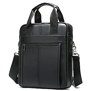 LUKZIJAES Genuine Leather Shoulder Messenger Bag for Men Adjustable Shoulders Sling Crossbody Bags for Travel Work Business Handbag (3#-Black)