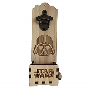 Star Bottle Opener with Cap Collector Catcher,Vintage Wooden Wall Mounted Bottle Opener Ideal Gift for Men and Beer Lovers, Use as Bar Decoration Wooden Wall Bottle Opener with Cap Catcher