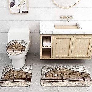 SiMiWOW Rustic Farmhouse Barn Shower Curtain Set with Bath Mat Bath Rugs Bathroom Decor Set of 4 Pieces