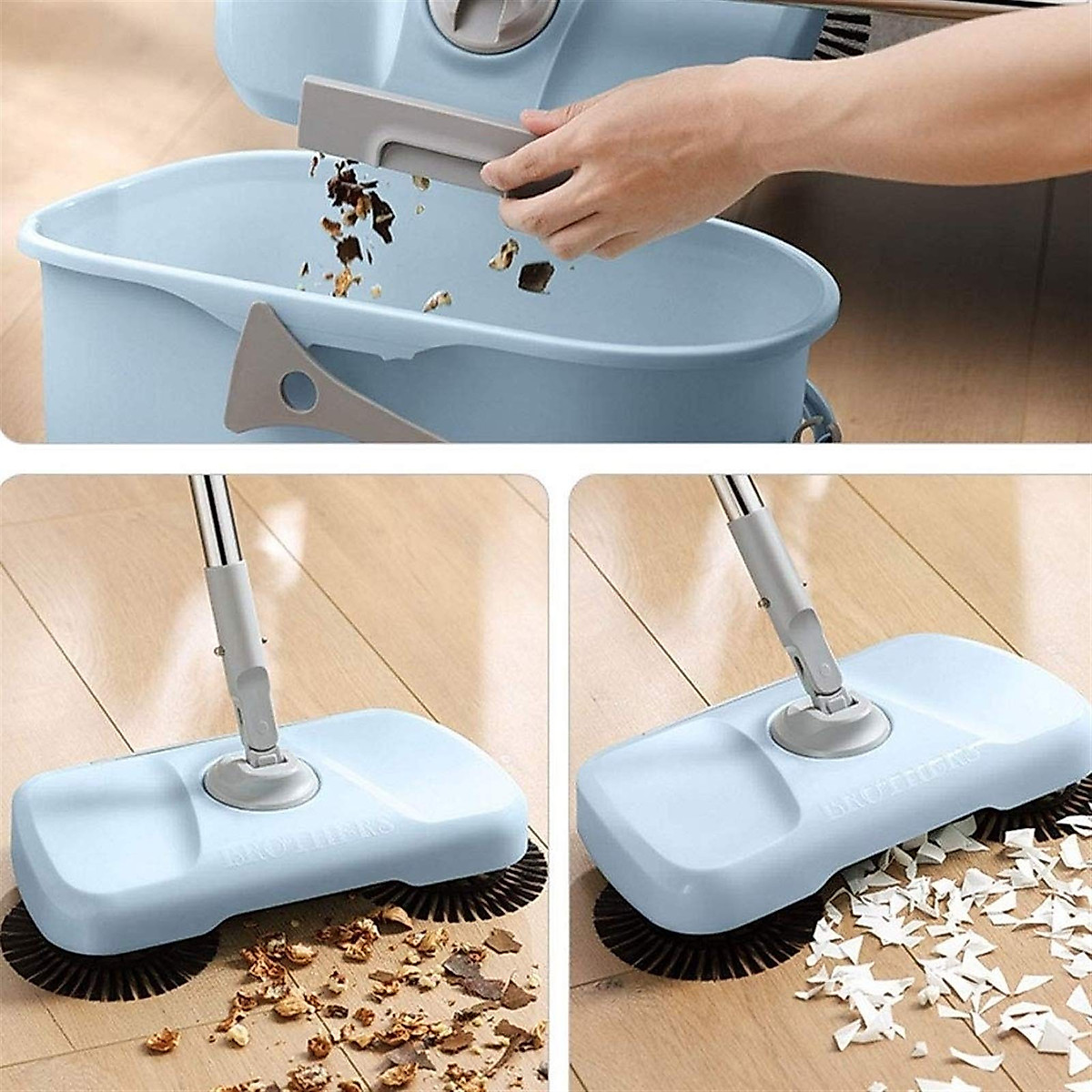 HEMFV Hand Push Sweeper Lazy Broom Mop Broom Dustpan Set Carpet Cleaner Robot Vacuum Cleaner Desk Cleaner Automatic Sweeper (Color : Blue)