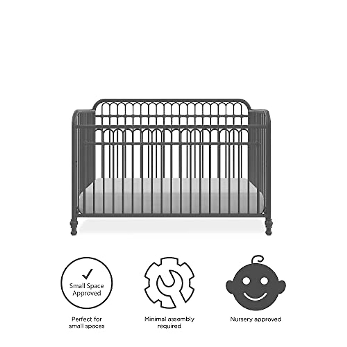 Little Seeds Raven 3-in-1 Convertible Metal Crib, JMPA Certified, Gray