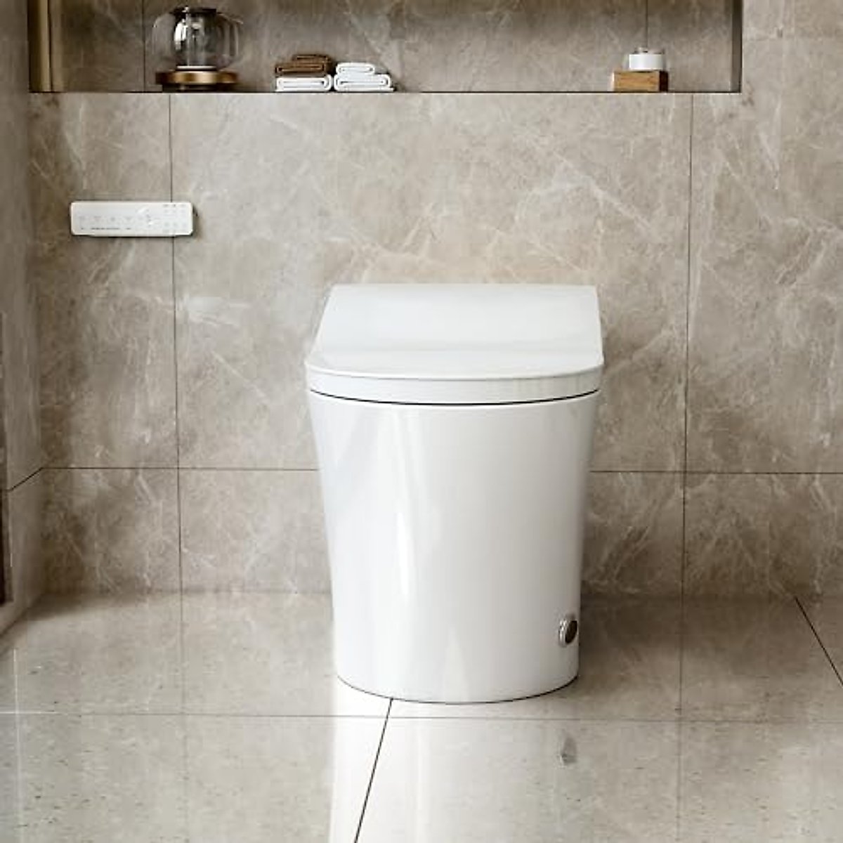 One Piece Elongated Smart Toilet Bidet with Auto Open & Close, Auto Flush, Foot Sensor Flush, LED Temperature Display, Heated Seat and Integrated Multi Function Remote Control