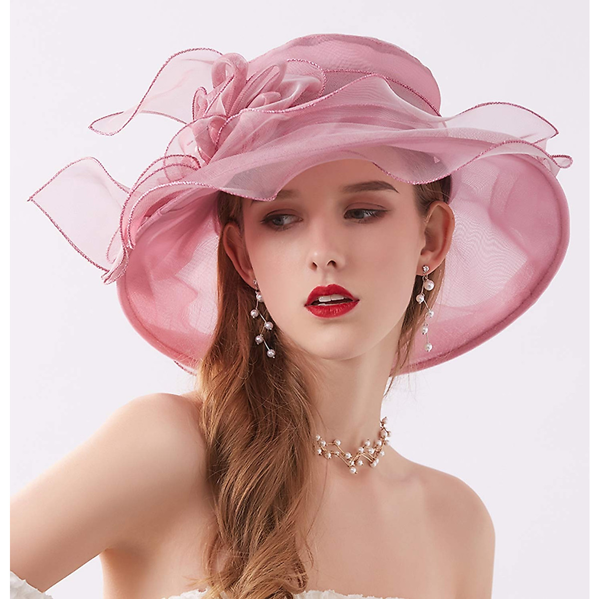 ORIDOOR Women’s Organza Church Tea Party Wedding Fascinator Hat UV-Anti Wide Brim Sun Hats (C Light Purple) …