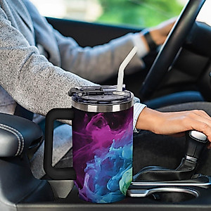 FZQVSGW Rainbow Smoke 40 Oz Tumbler with Handle And Straw Stainless Steel Vacuum Insulated Tumblers Reusable Keep Drinks Cold Coffee Cup Holder Friendly Gifts for Women Men Car Gym Travel
