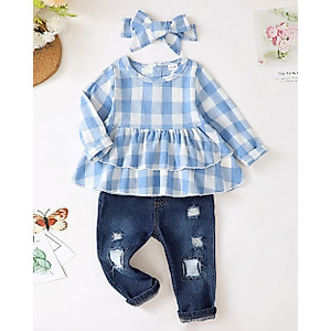 Renotemy 18-24 Months Girls Clothes Toddler Girl Outfits 2T Girl Clothes Cute Toddler Girls Clothes Blue Plaid Denim 18-24 Months Fall Winter