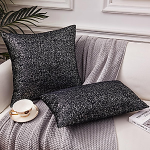 EUCIOR Black and Silver Pillow Covers,Black Pillow Covers 24x24,Light Silver Pillows Both Sides Sparkle Silver Foil Print,Decor Soft Velvet Hidden Zipper Closure Accent Pillows Set of 2