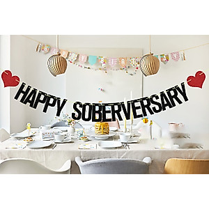 Happy Soberversary Banner, Happy Sober Anniversary Decorations, Happy Sobriety, Perfect for the Celebration of Lengths of Sobriety and Recovery Birthdays Black Red Glitter