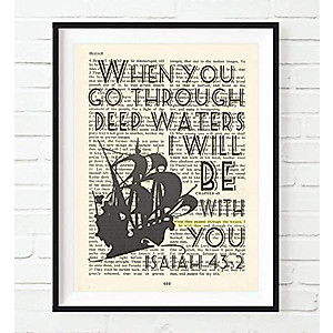 Nautical Bible Verse Christian Art Prints, Set of 4, Isaiah 43:2, Isaiah 46:4, Psalm 93:4, Hebrews 6:19, Unframed, Bible Verse Scripture Wall Decor Poster, 8x10 Inches