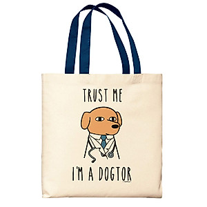 Gifts for Veterinarians Trust Me I'm a Dogtor Veterinarian Gifts for Men Navy Handle Canvas Tote Bag