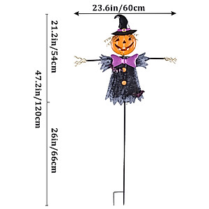 Solar Halloween Decorations Outdoor，Metal Scarecrow Shape Halloween Jack O' Lantern, Solar Pathway Stake Halloween Lights Decor for Garden, Patio, Yard and Farmhouse.
