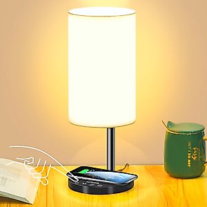 AFROG Bedside Table Lamp with 10W Fast Wireless Charger, USB Port, 5 Brightness,5 Lighting Mode,40/60 Min Auto Timer, Nightstand Bedside Lamp for Bedroom (LED Bulb Included)