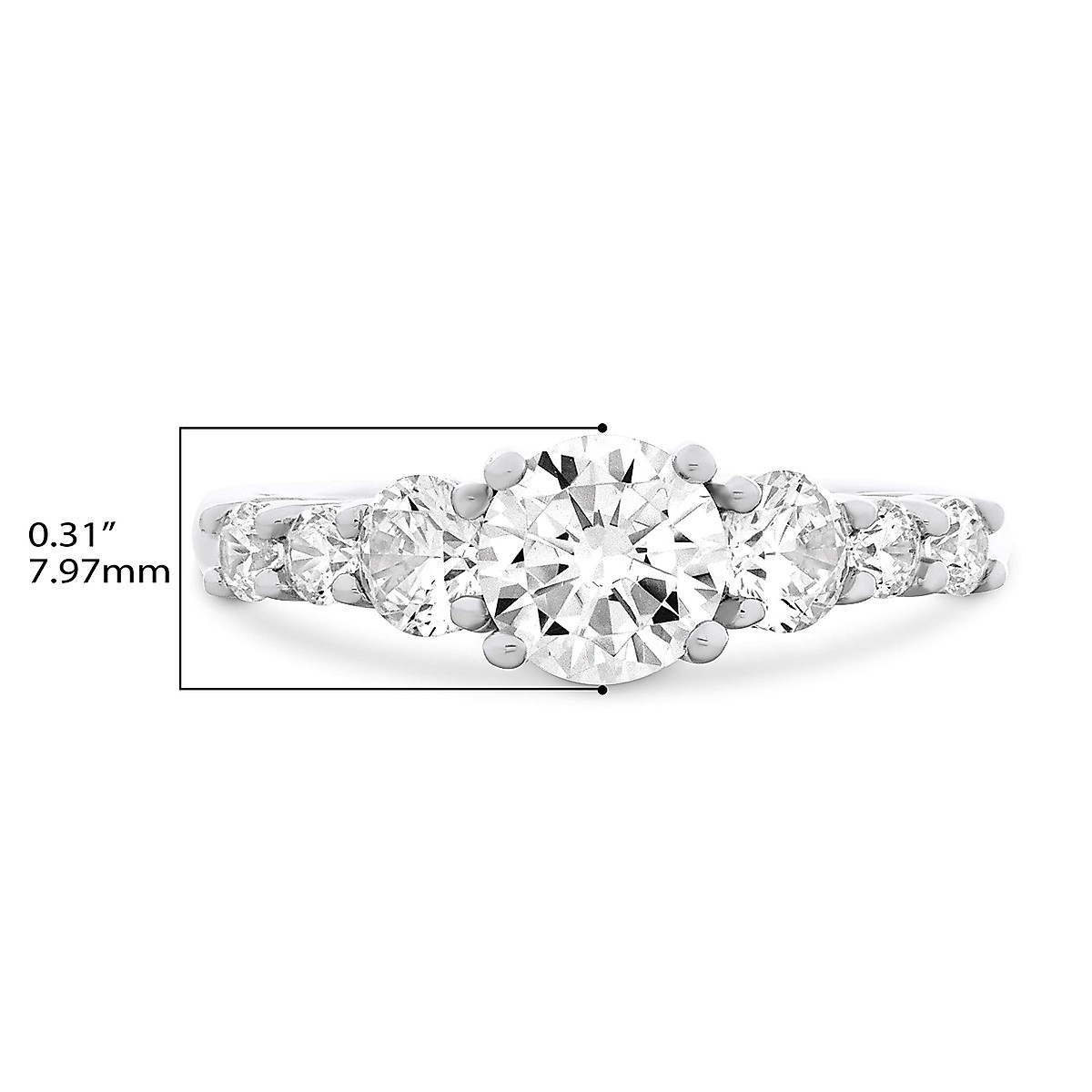 .925 Sterling Silver Round Cubic Zirconia Seven Stone Engagement or Anniversary Ring - Size 8