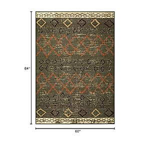 Antep Rugs Alfombras Non-Skid (Non-Slip) 5x7 Rubber Back Bohemian Distressed Moroccan Boho Low Pile Profile Indoor Area Rug (Green, 5' x 7')