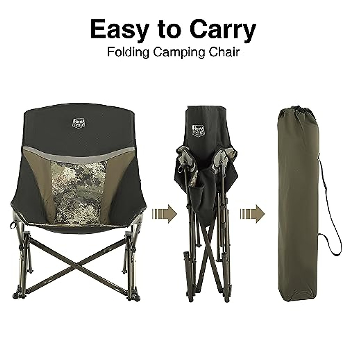 TIMBER RIDGE Portable Rocking Camping Adults Patio Rocker Chair Foldable for Lawn, Yard, Indoor, Support up to 300 lbs, Carry Bag Included, Camo