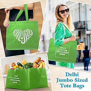 DISCOUNT PROMOS Custom Jumbo Sized Tote Bags Set of 100, Personalized Bulk Pack - Reusable Grocery Bags, Shopping Bags, Promotional Item Totes for Women - Lime Green
